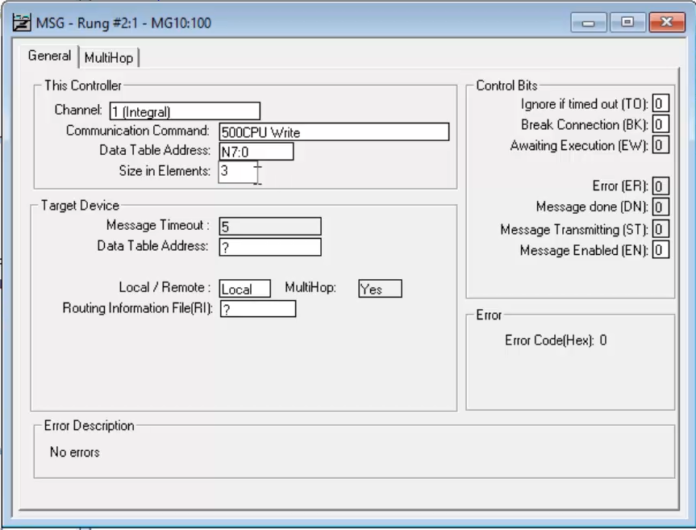 Message (MSG) – MicroLogix 1400 Writing Data over Ethernet to a ...